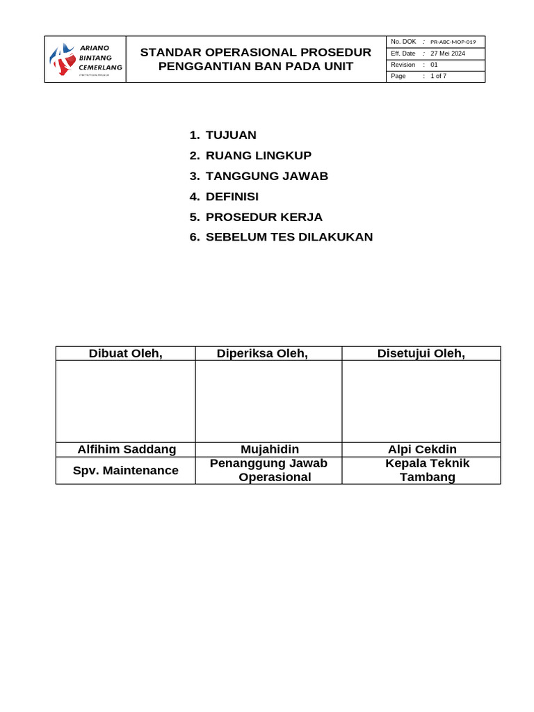 SOP Penggantian BAN | PDF