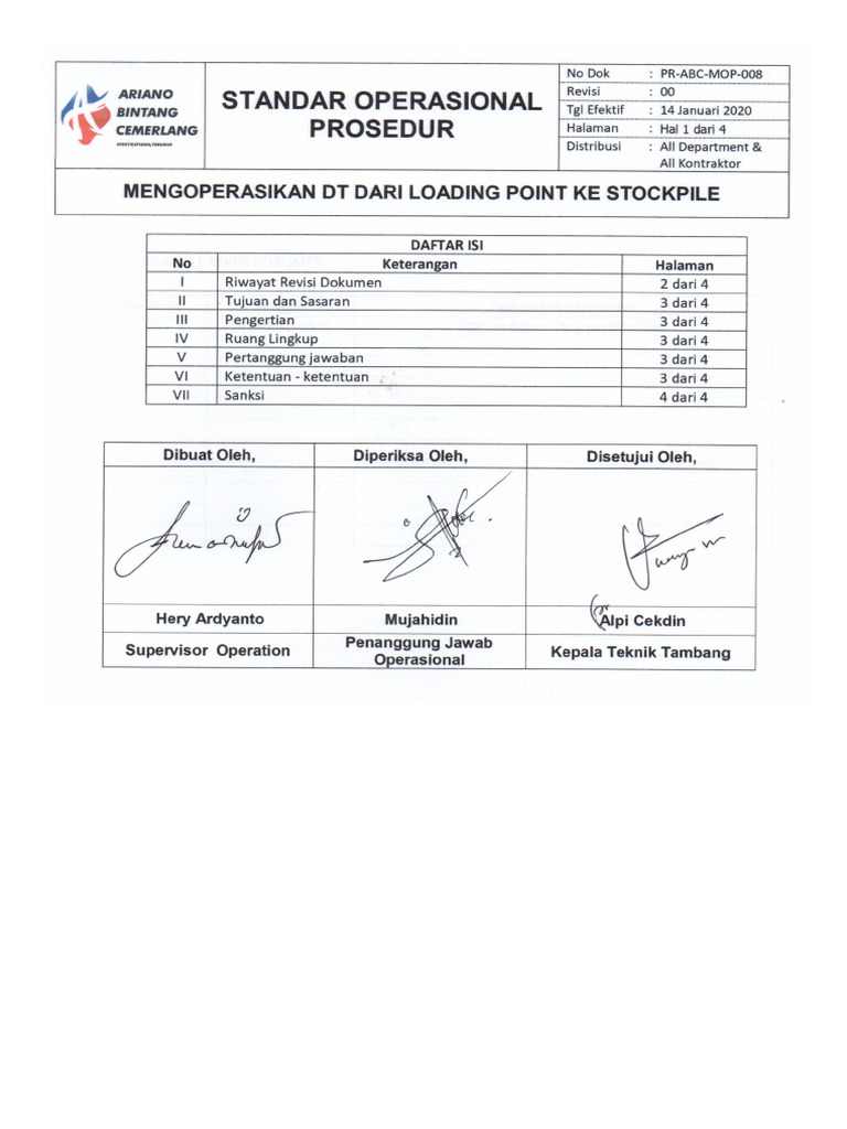 Sop 08 Mengoperasikan DT Dari Loading Point Ke Stockpile | PDF