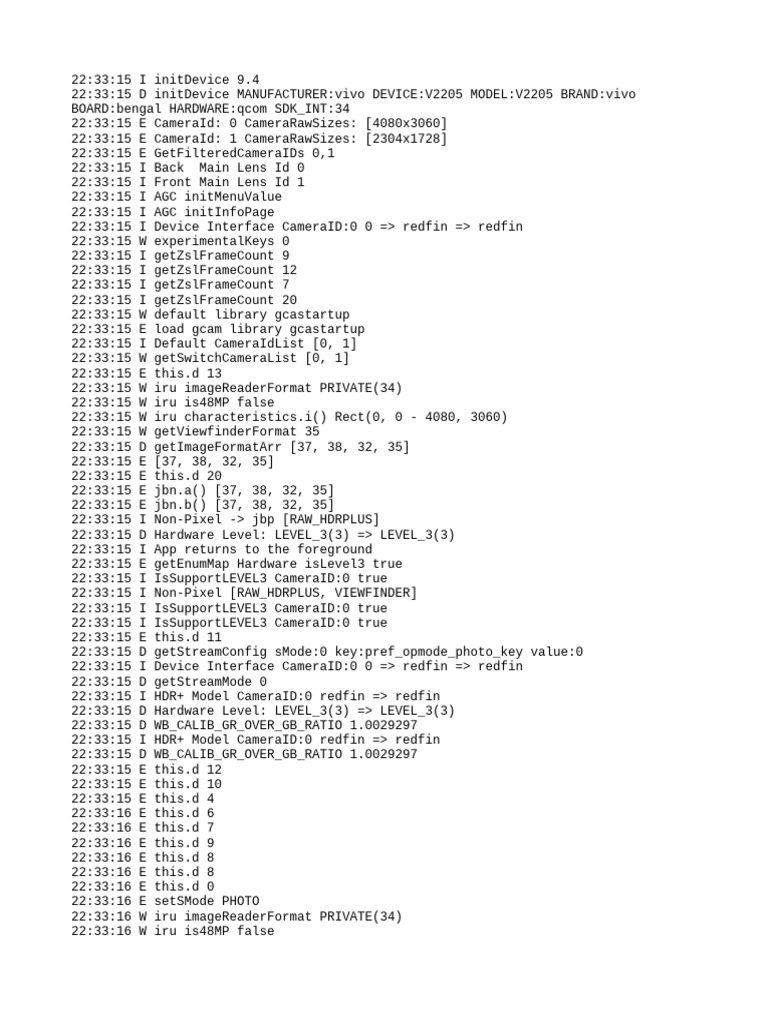 Vivo V2205 Camera Initialization Log | PDF