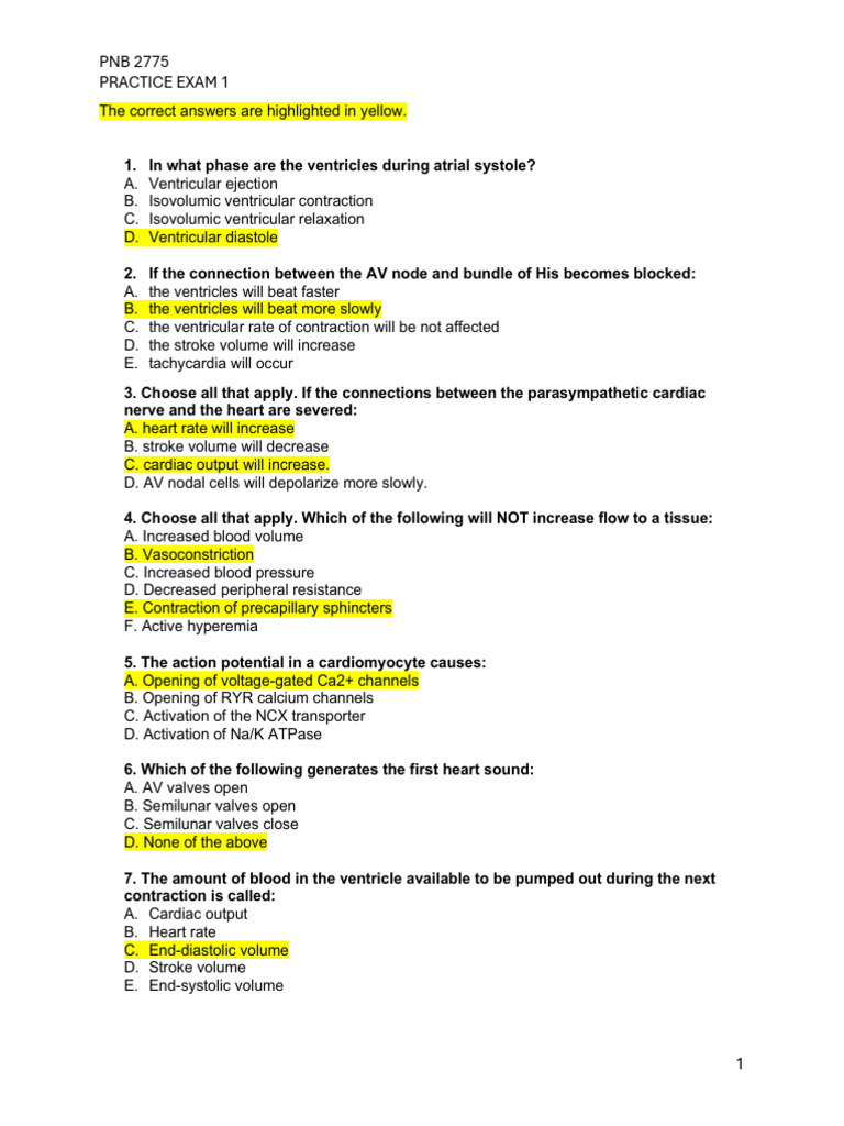 Practice Exam 1 Answered | PDF | Heart | Ventricle (Heart)