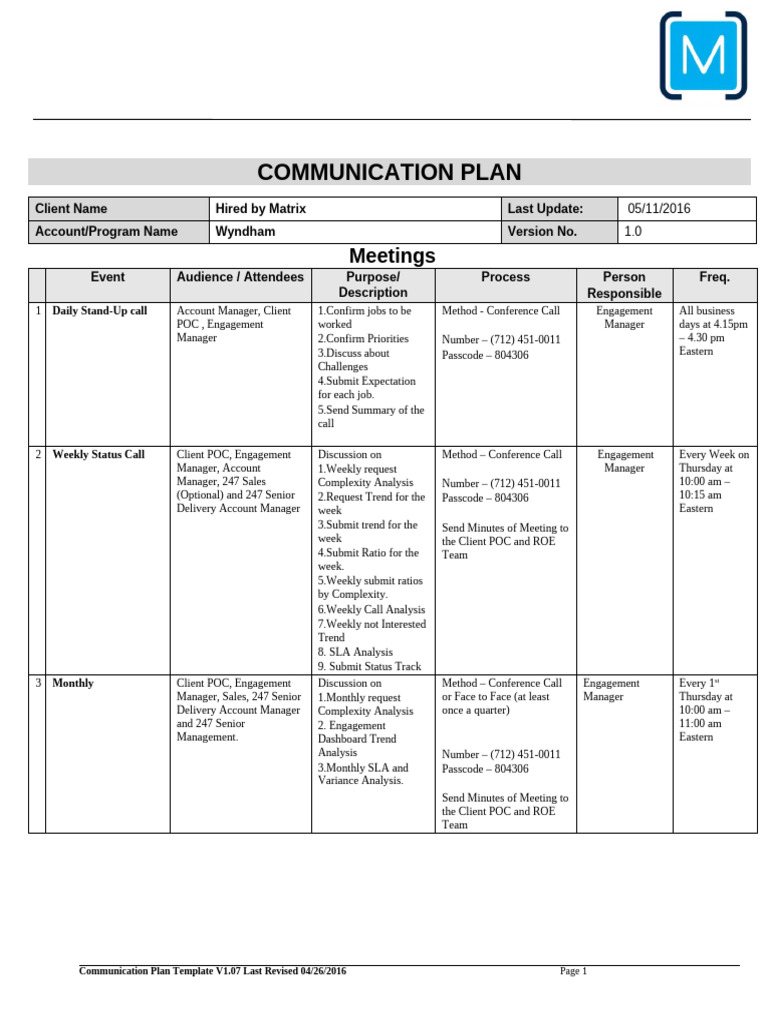 Communication Plan - HBM - Wyndham | PDF