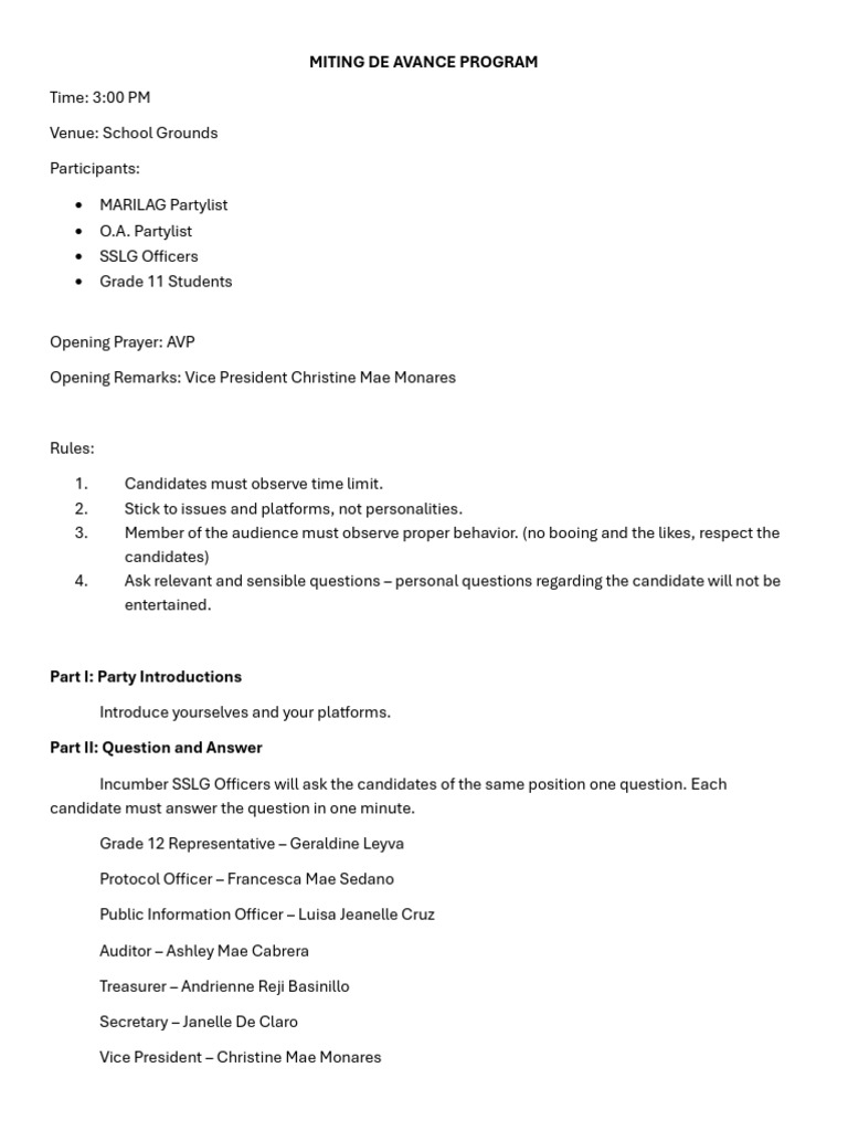 Miting de Avance Program | PDF