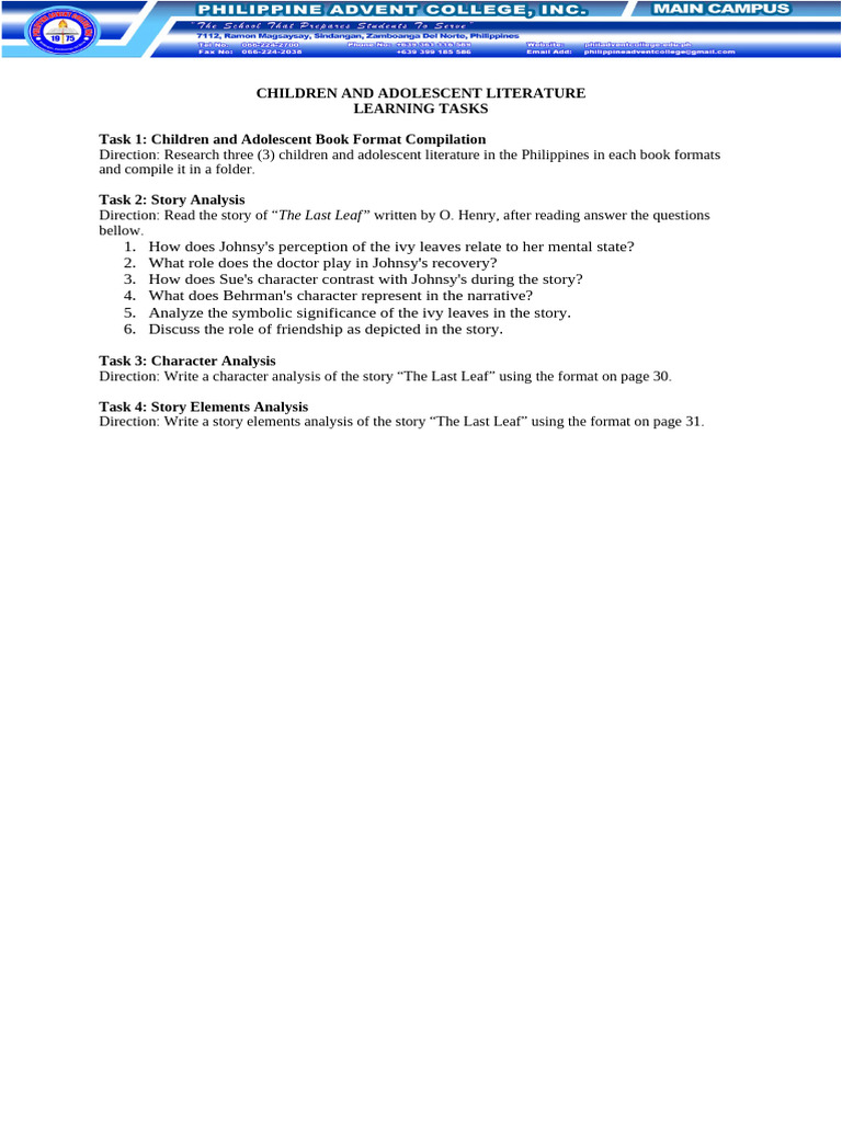 Children's Literature Tasks Guide | PDF