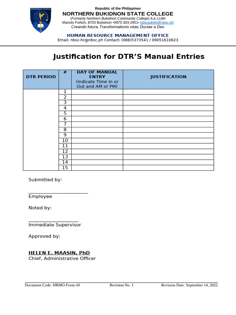 Justification for DTR Manual Entries | PDF