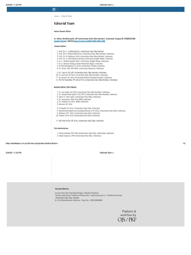 Editorial Team Jurnal Tekper | PDF