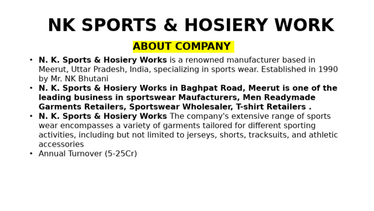 NK Sports & Hosiery Work | PDF