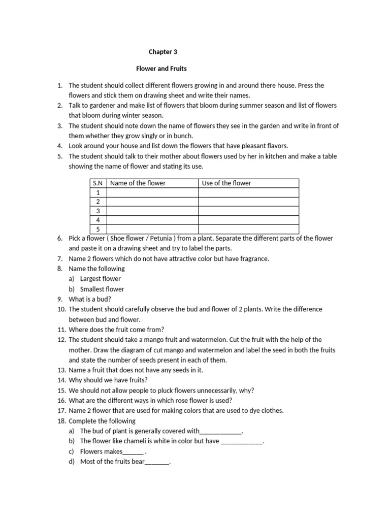 Class-4 Science Assignments Chapter 3 & 4 | PDF | Flowers | Plants