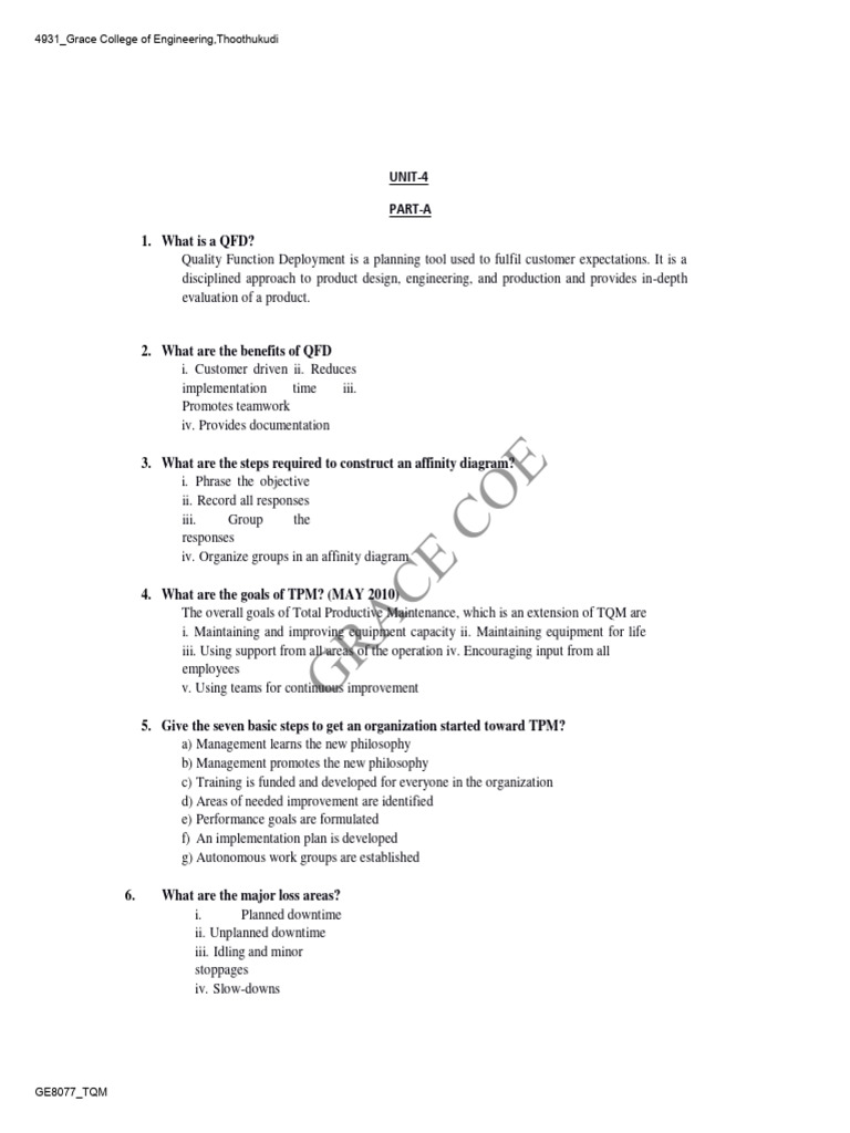 Vii Civil Ge8077 TQM QB Unit4 | PDF | Real Estate Appraisal | Loss Function