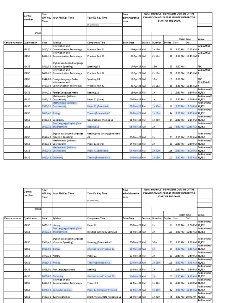 IGCSE May-June 2023 Exam Timetable | PDF