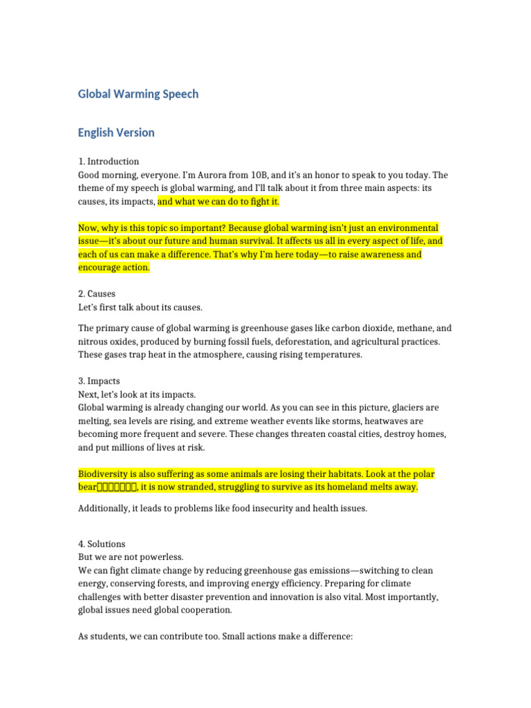 Global_Warming_Speech | PDF | Climate Change | Greenhouse Gas