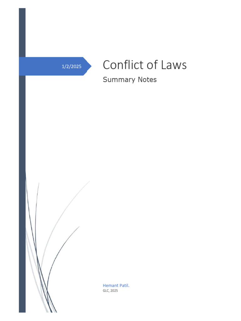 Conflict of Laws Summary Notes | PDF | International Law | Choice Of Law