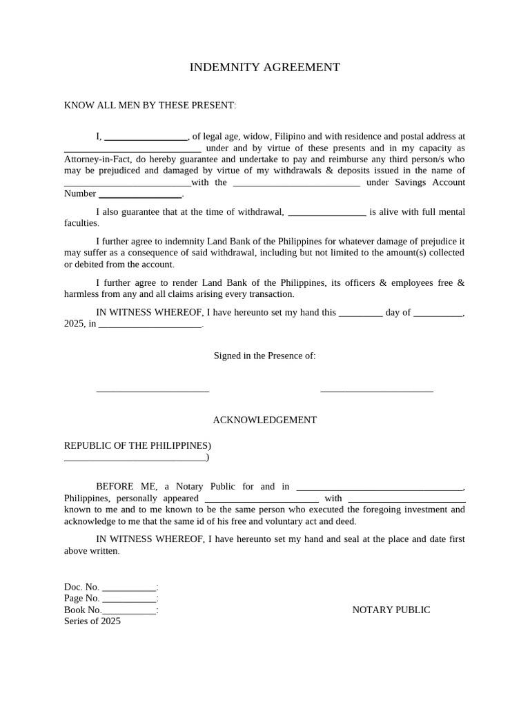 Indemnity Agreement Template | PDF