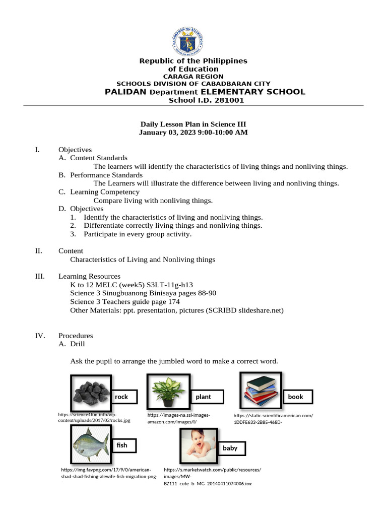 CRISTINA Lesson Plan Revised Nonliving2ndQ | PDF | Lesson Plan | Teachers