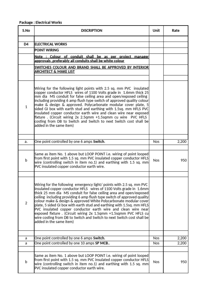 Electrical Works Pricing and Specifications | PDF | Electrical Wiring ...