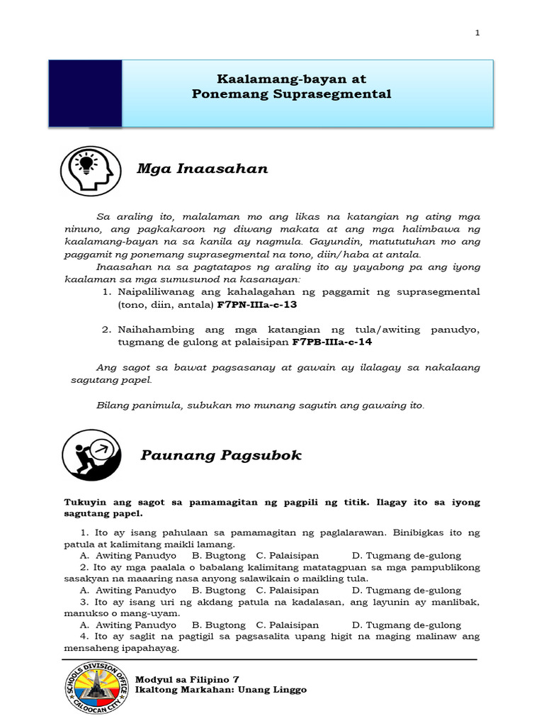 Filipino 7 Q3 Week 1 | PDF