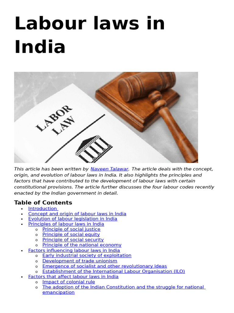 Labour Laws in India - Law Notes | PDF | Labour Law | Employment