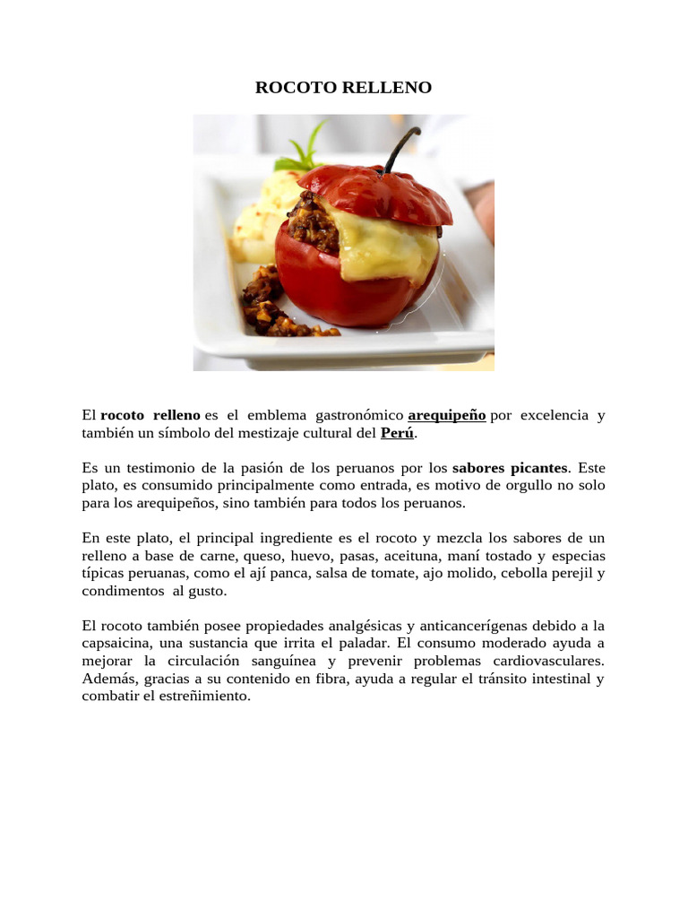 Platos Peruanos: Rocoto Relleno y Más | PDF | Pasa | Alimentos