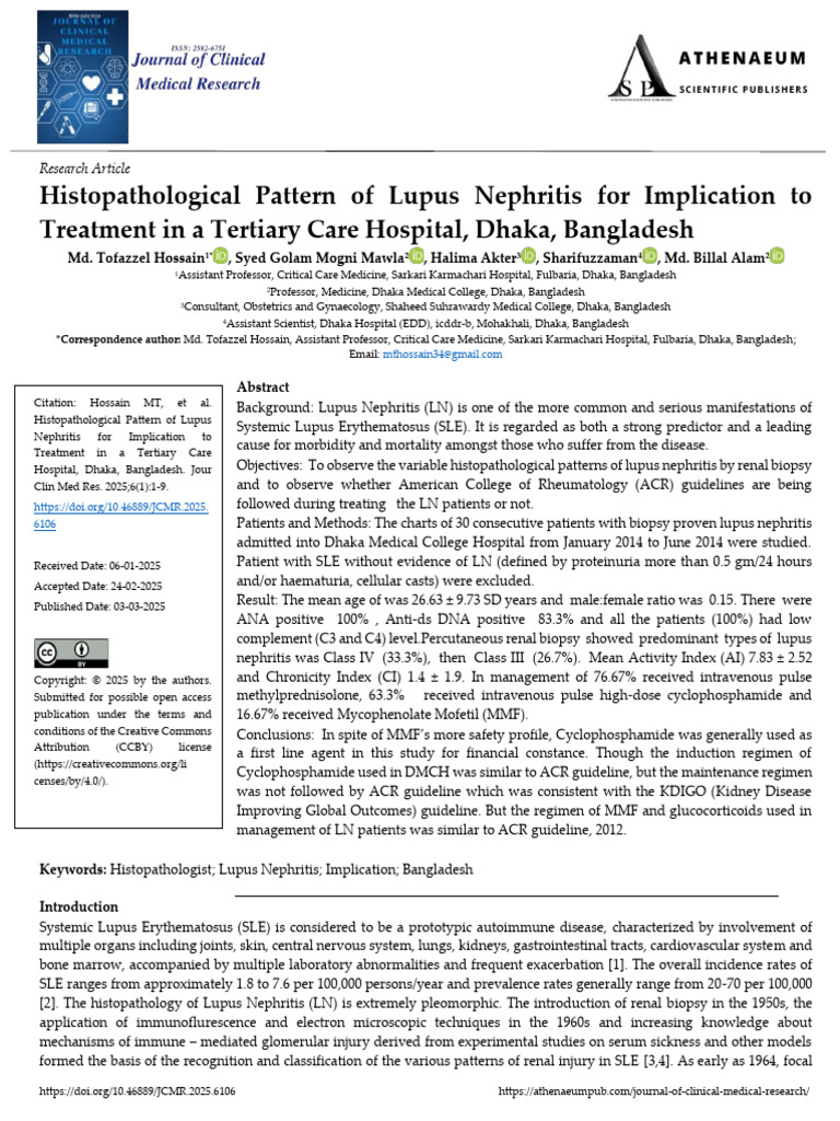 Histopathological Pattern of Lupus Nephritis For Implication To ...