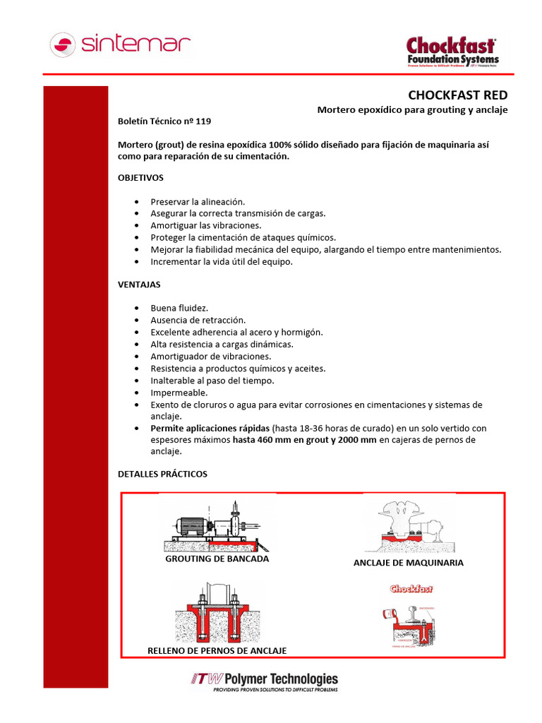 Mortero Epoxídico CHOCKFAST RED: Grouting y Anclaje | PDF | Materiales ...