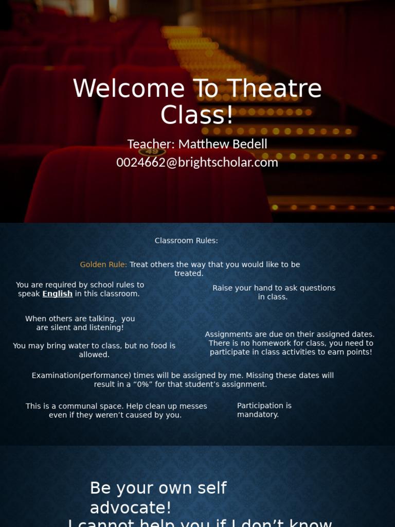 Welcome To Theatre Class! | PDF