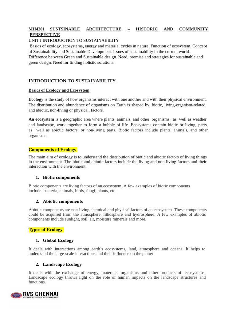 Sus_Unit I | PDF | Ecosystem | Ecology