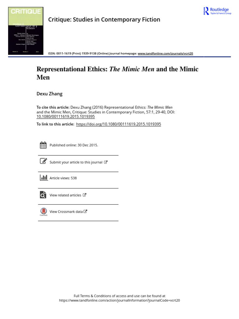 Representational Ethics The Mimic Men and The Mimic Men | PDF ...