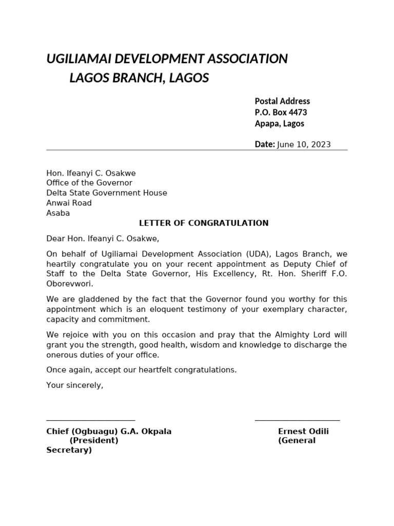 Congratulatory letter | PDF