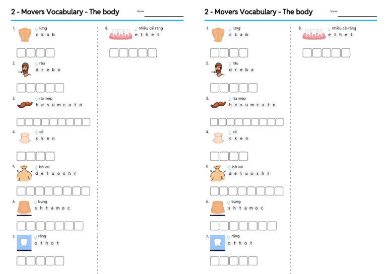 2 Movers Vocabulary The Body Anagram | PDF