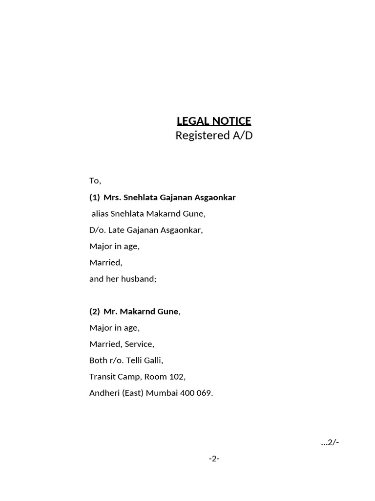 Legal Notice for Property Partition | PDF | Civil Law (Common Law ...