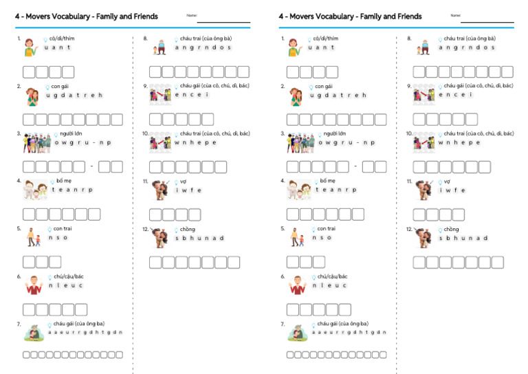 4 Movers Vocabulary Family and Friends Anagram | PDF