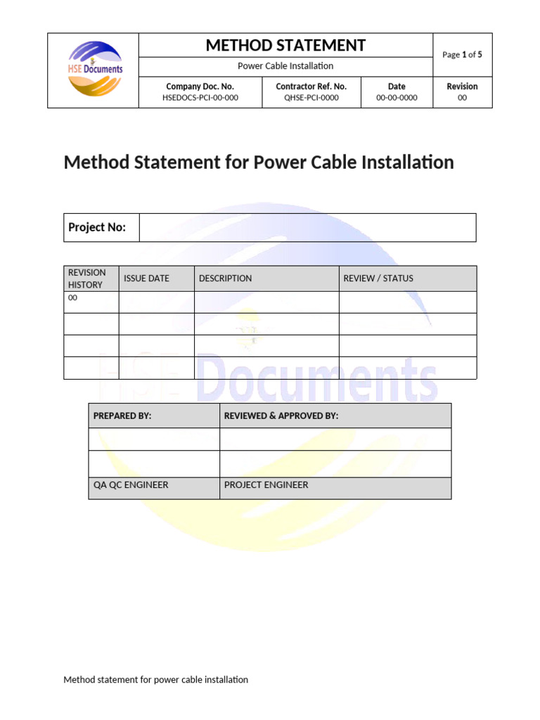 Power Cable Installation Method Statement | PDF | Electrical ...
