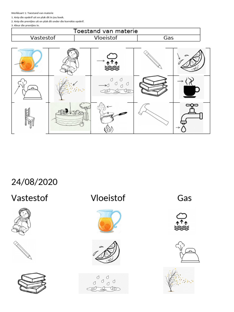 Werkkaart 1 Toestand Van Materie Ilze Voorbeeld | PDF