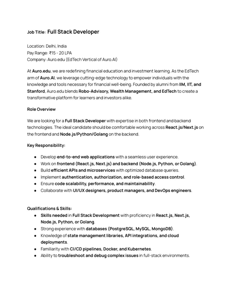 JD - Full Stack Developerte677 | PDF