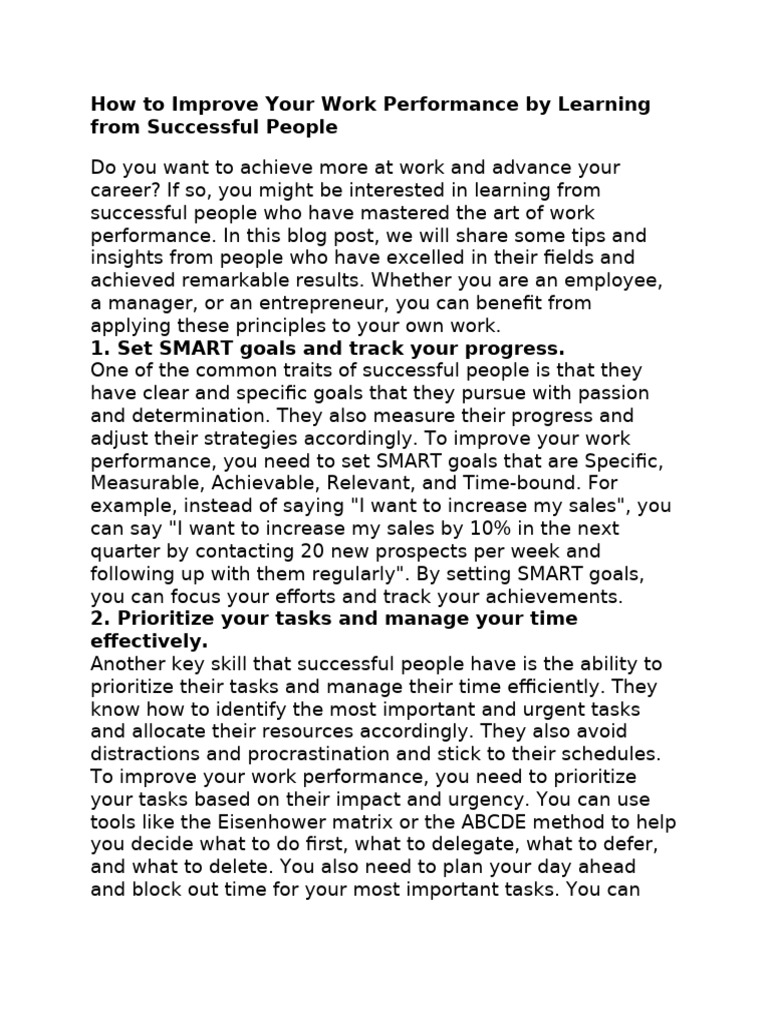 How To Improve Your Work Performance by Learning From Successful People ...