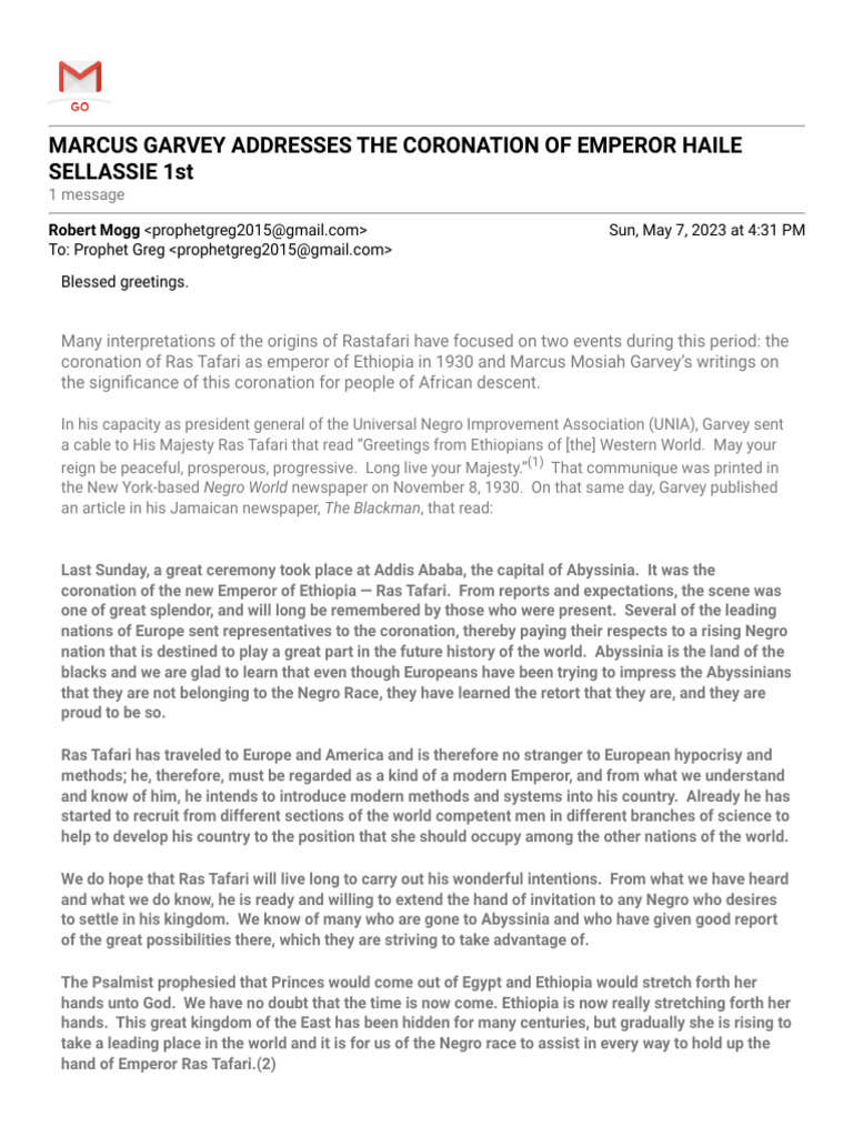 Marcus Garvey Addresses The Coronation of Emperor Haile Sellassie 1st | PDF | Ethiopia