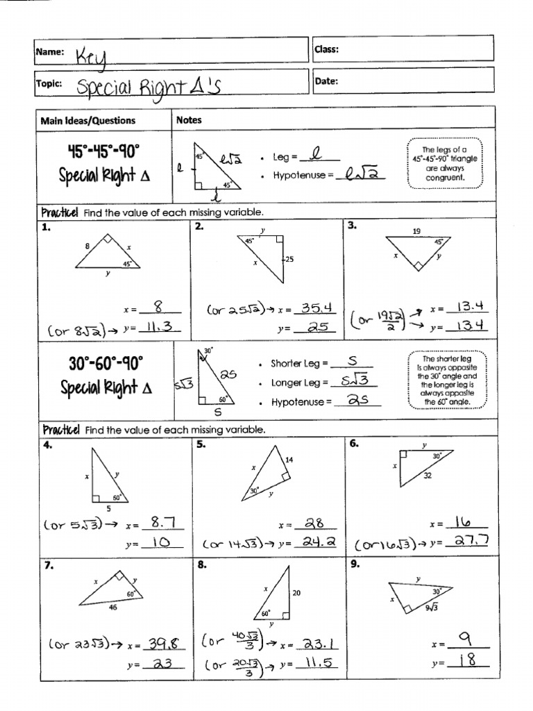 Special Right Triangles Notes | PDF