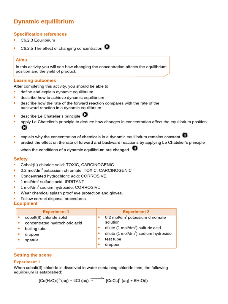 C8.8 Dynamic Equilibrium | PDF | Chemical Equilibrium | Acid