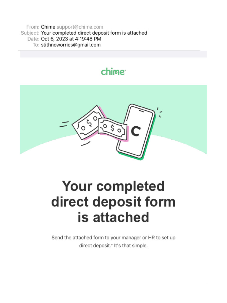 Your Completed Direct Deposit Form Is Attached | PDF