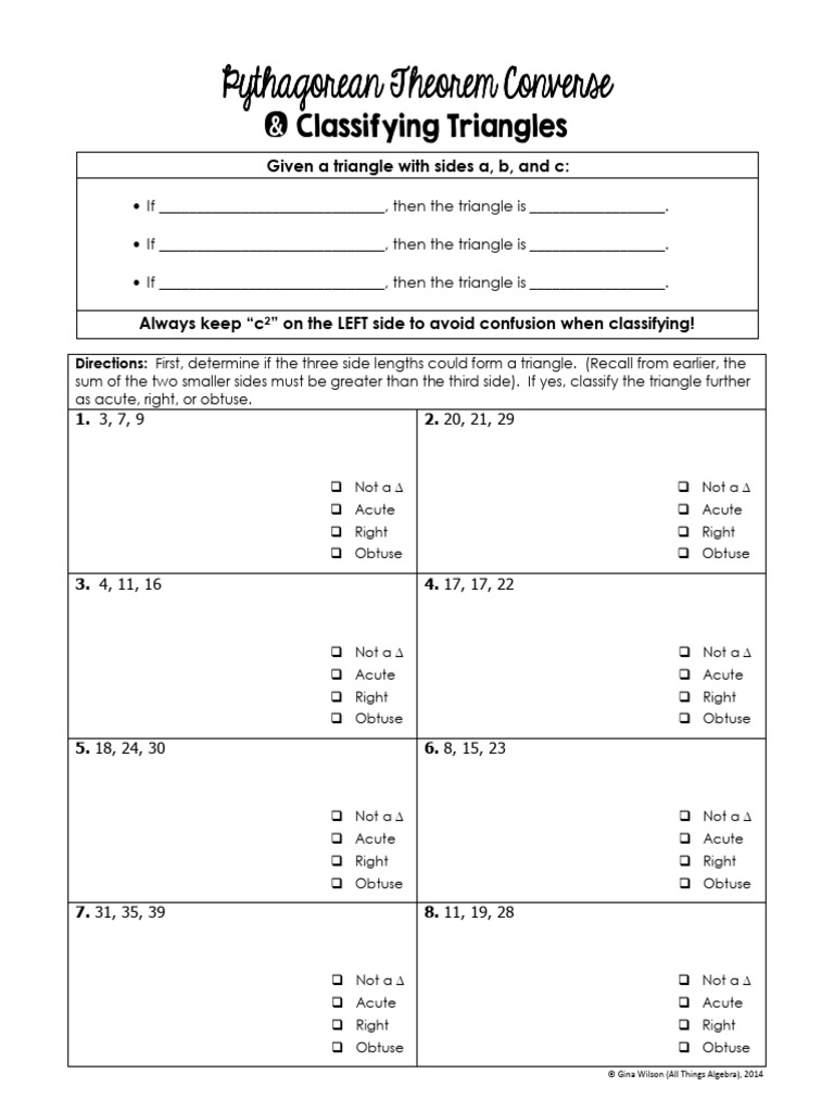 Pythagorean Theorem Converse Notes | PDF | Triangle | Euclid