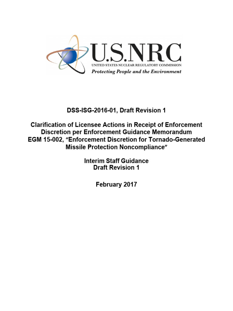 Enforcement Guidance for Tornado Missile Compliance | PDF | Nuclear ...