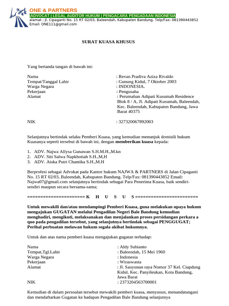 Surat Kuasa Khusus Pmh Kel 2[1] | PDF