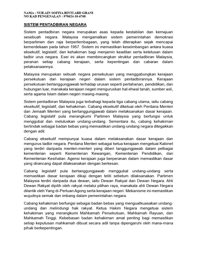 NUR AIN SOFIYA BINTI ABD GHANI (ESEI PENDEK) | PDF