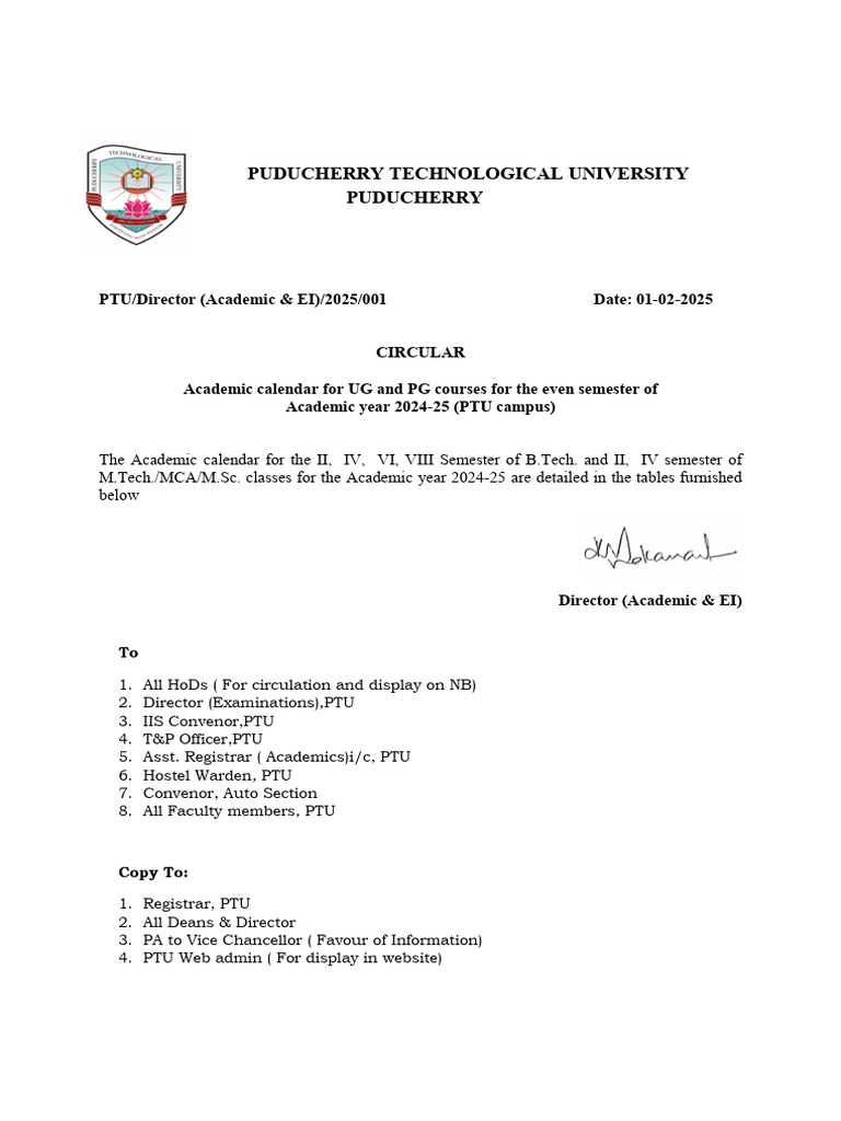 PTU Academic Calendar 2024-25 | PDF | Academic Term | Educational ...