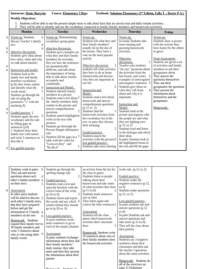 5 day lesson plan | PDF | Reading Comprehension | Learning