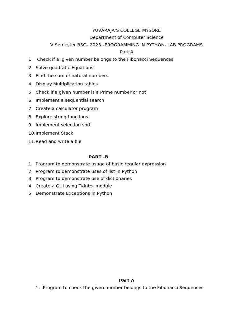 Python Lab Programs for BSc 2023 | PDF | Software Engineering | Computing