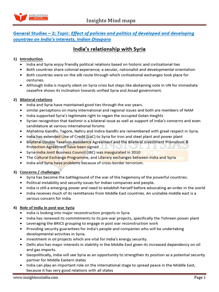 India-Syria Relations: Challenges & Opportunities | PDF | Syria ...