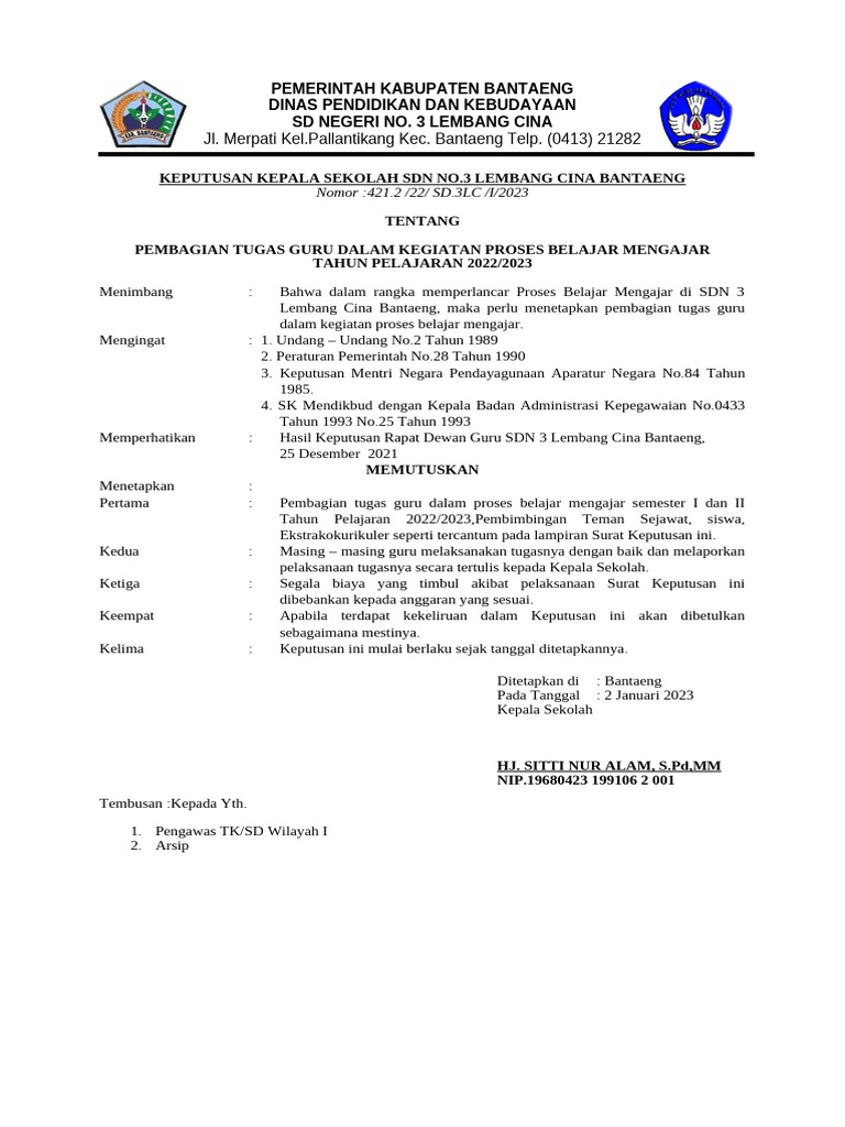 SK PEMBAGIAN TUGAS 2023 | PDF