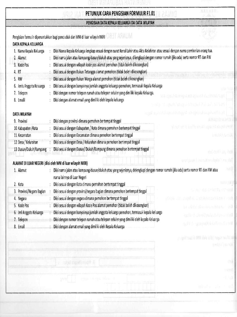 Petunjuk Pengisian F1-01 | PDF