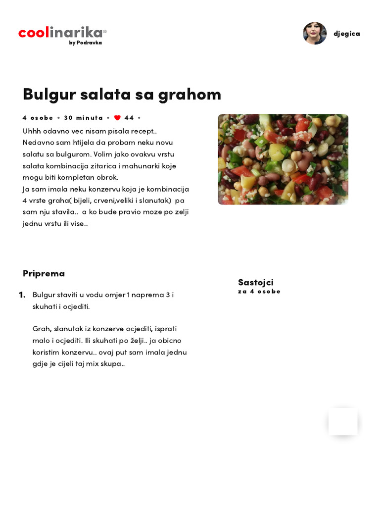 Bulgur Salata Sa Grahom - Coolinarika | PDF