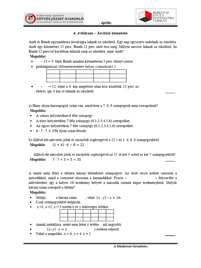 Bereznai 4evf Megold 2019 | PDF